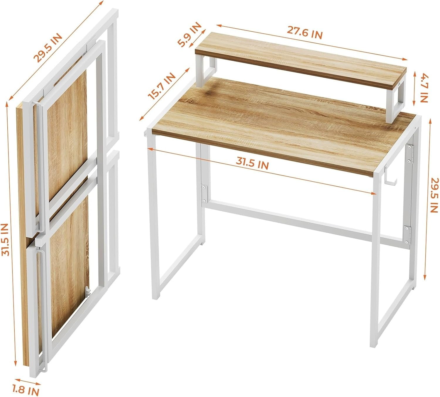 Small Folding Desk 31.5 Inch, Foldable Computer Desks with LED Lights ...