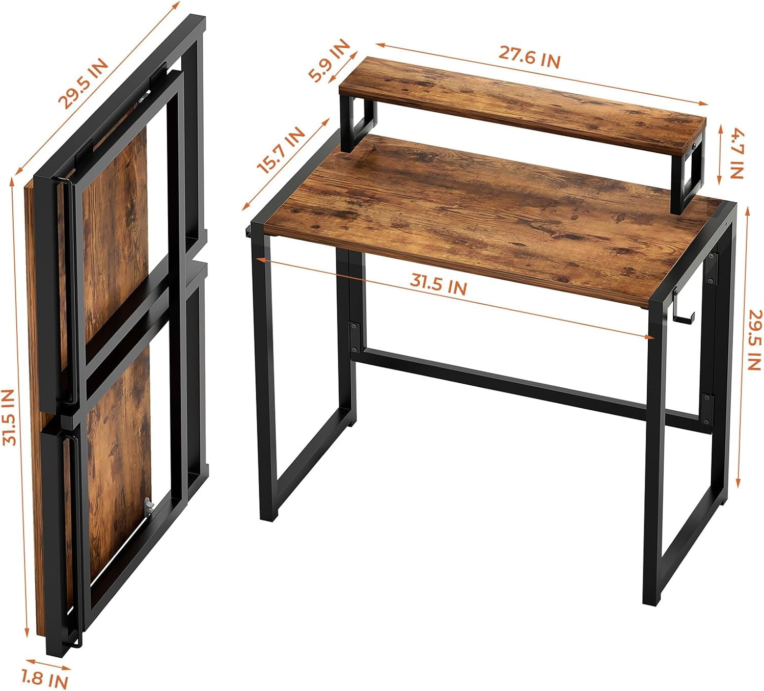 Small Folding Desk 31.5 Inch, Foldable Computer Desks with LED Lights ...