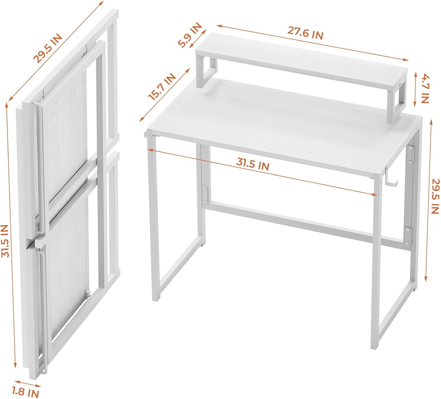 Small Folding Desk 31.5 Inch, Foldable Computer Desks with LED Lights ...