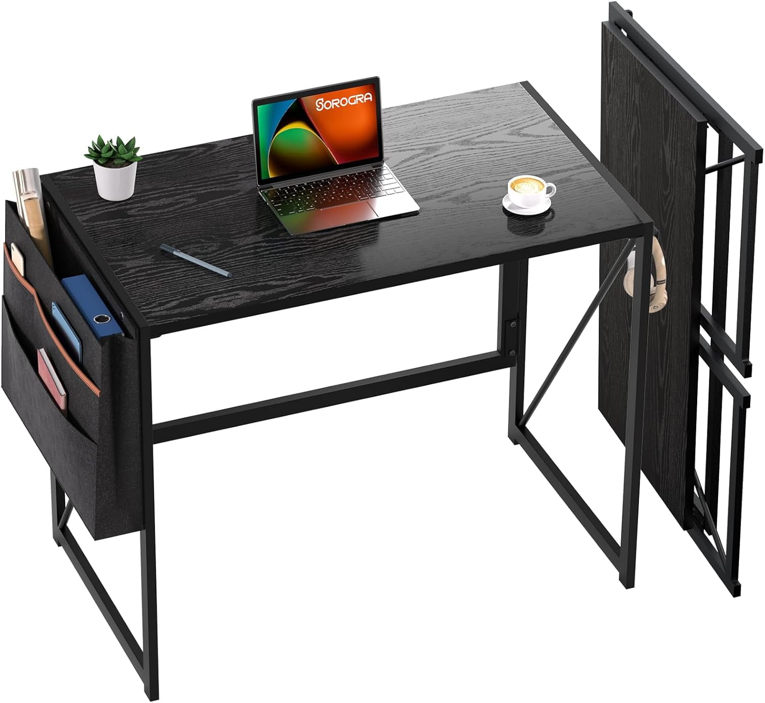 Small Folding Desk, 31.5 Inch Spaces Saving Foldable Table with Storage ...
