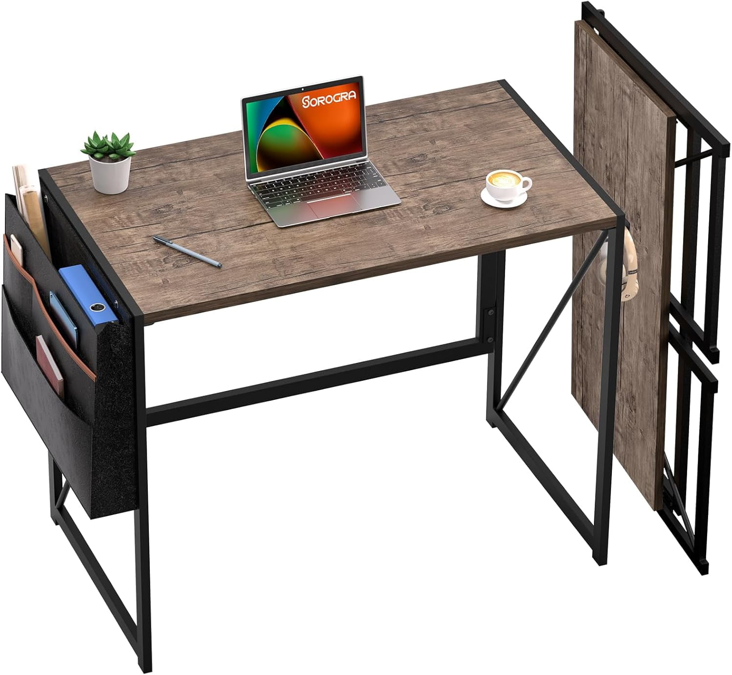 Small Folding Desk, 31.5 Inch Spaces Saving Foldable Table with Storage ...