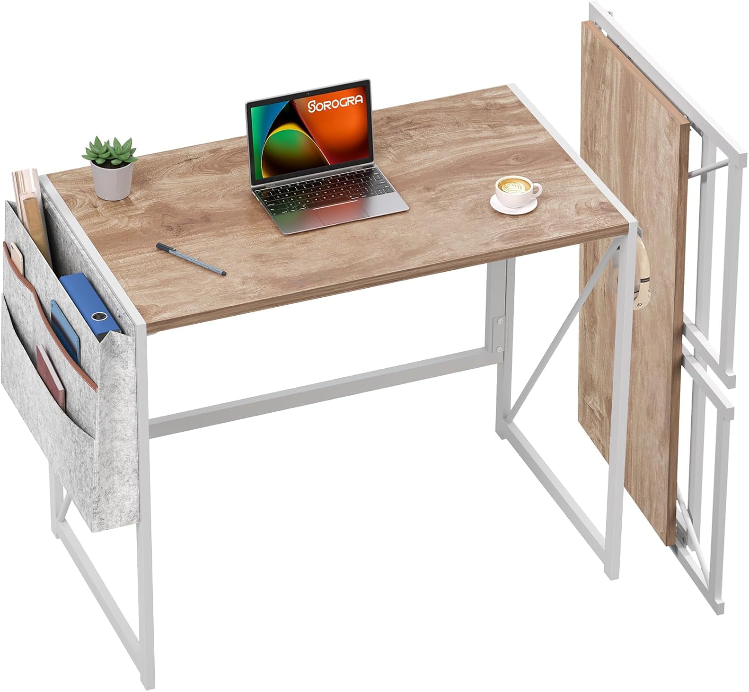 Small Folding Desk, 31.5 Inch Spaces Saving Foldable Table with Storage ...