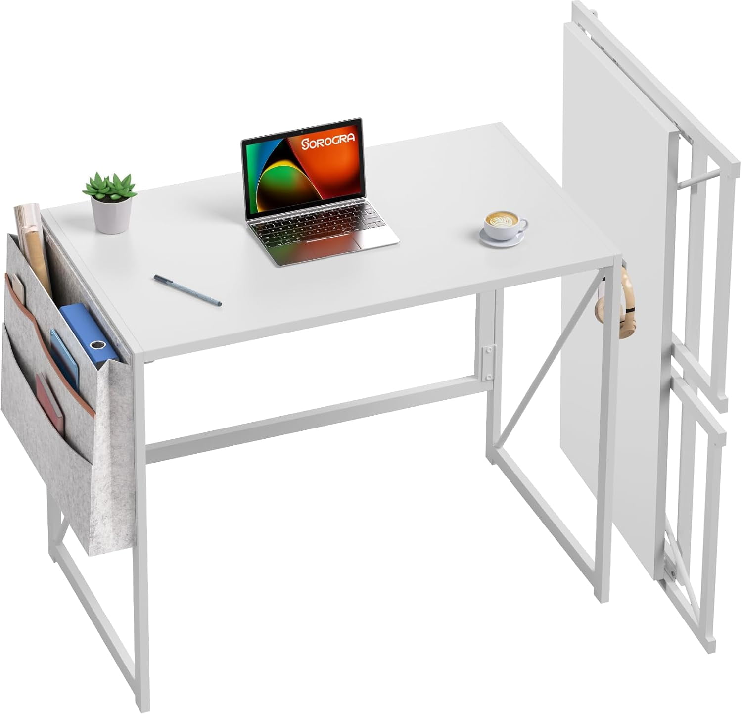 Small Folding Desk, 31.5 Inch Spaces Saving Foldable Table with Storage ...