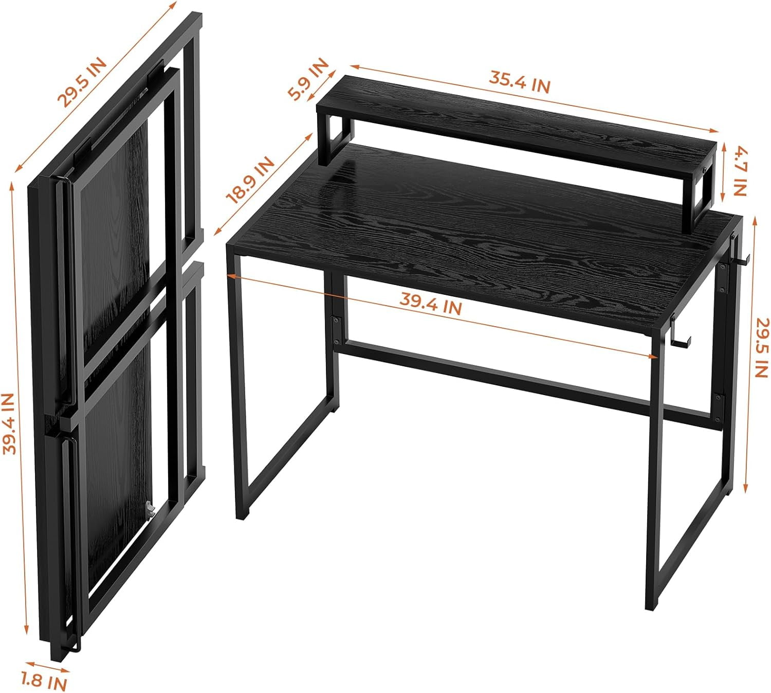 Small Folding Desk 39.4 Inch, Foldable Computer Desks with LED Lights ...