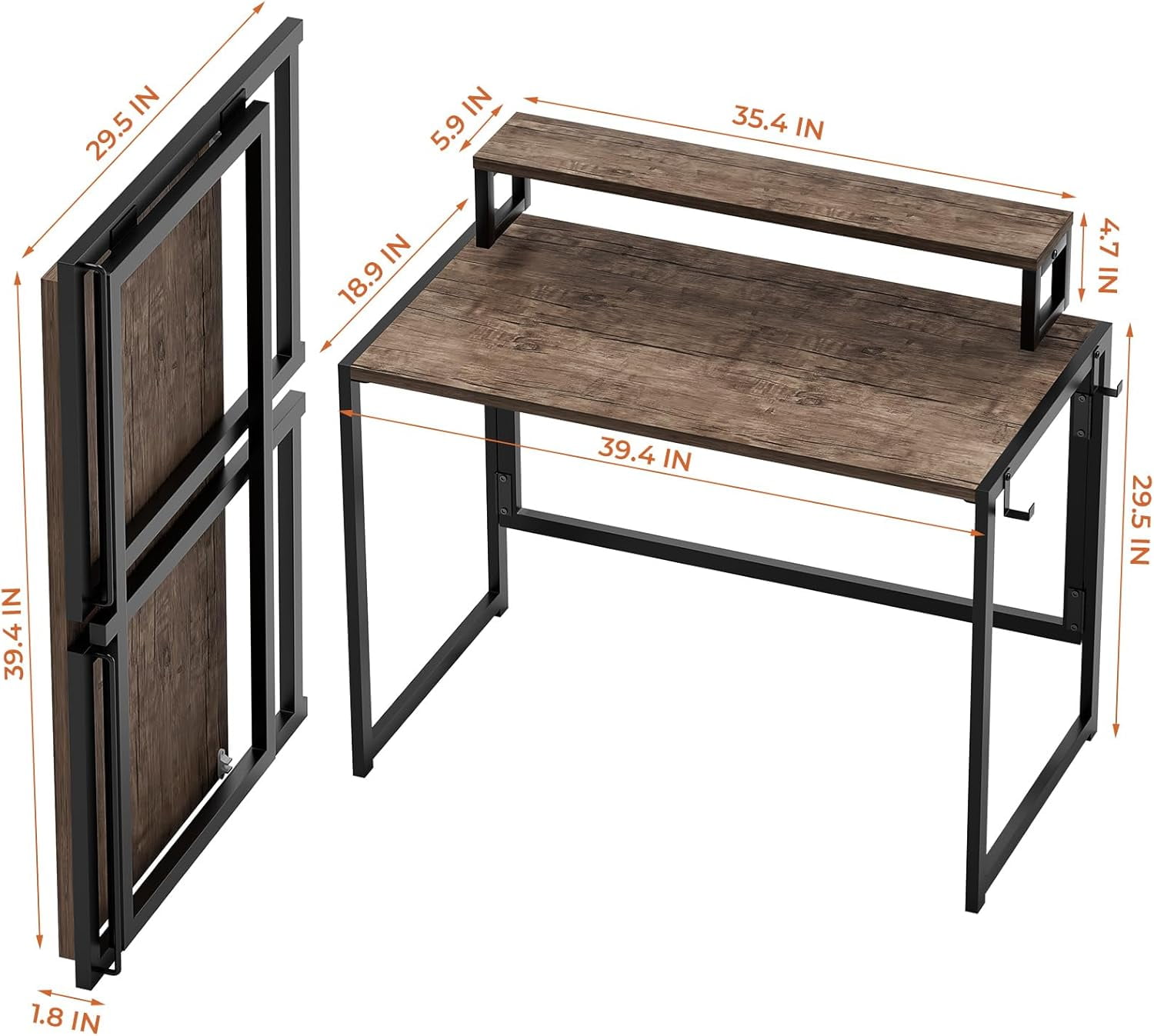 Small Folding Desk 39.4 Inch, Foldable Computer Desks with LED Lights ...