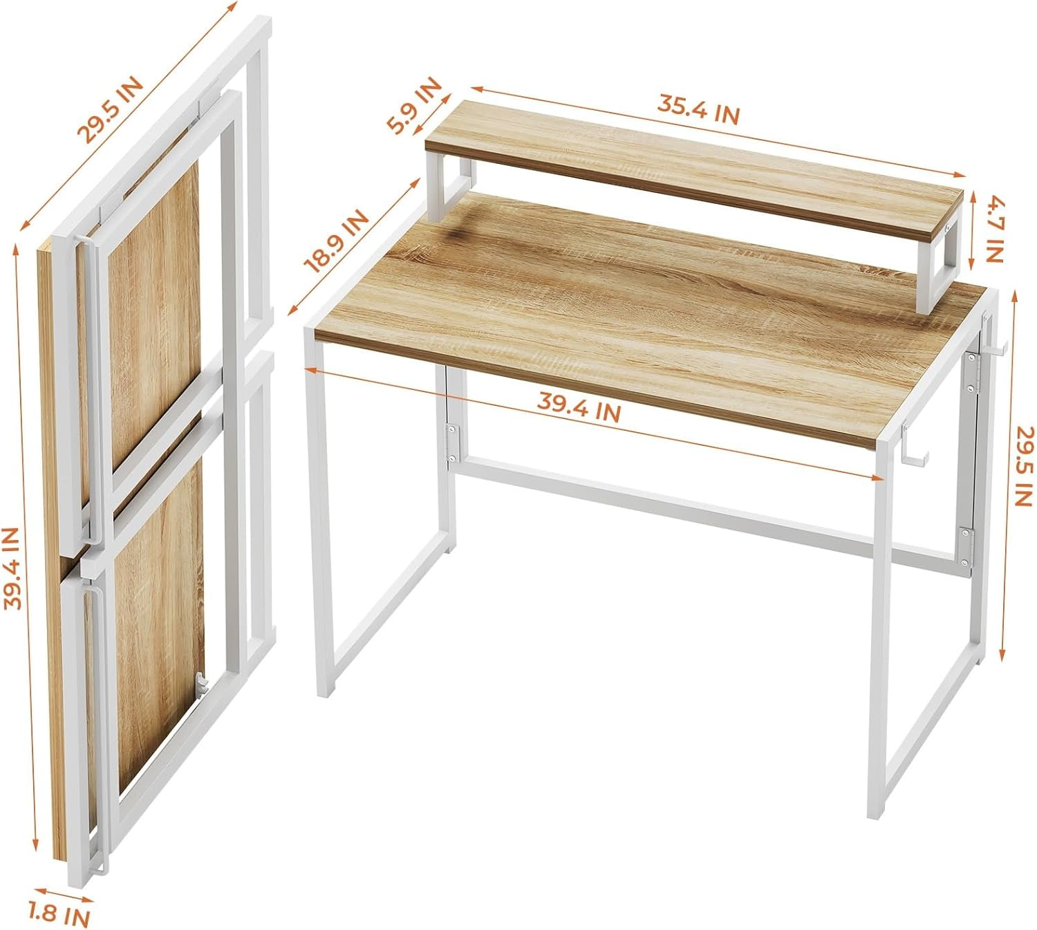 Small Folding Desk 39.4 Inch, Foldable Computer Desks with LED Lights ...