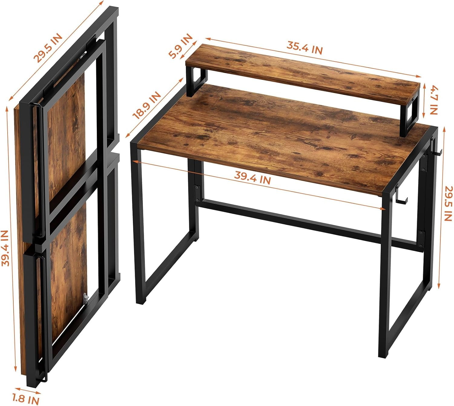 Small Folding Desk 39.4 Inch, Foldable Computer Desks with LED Lights ...