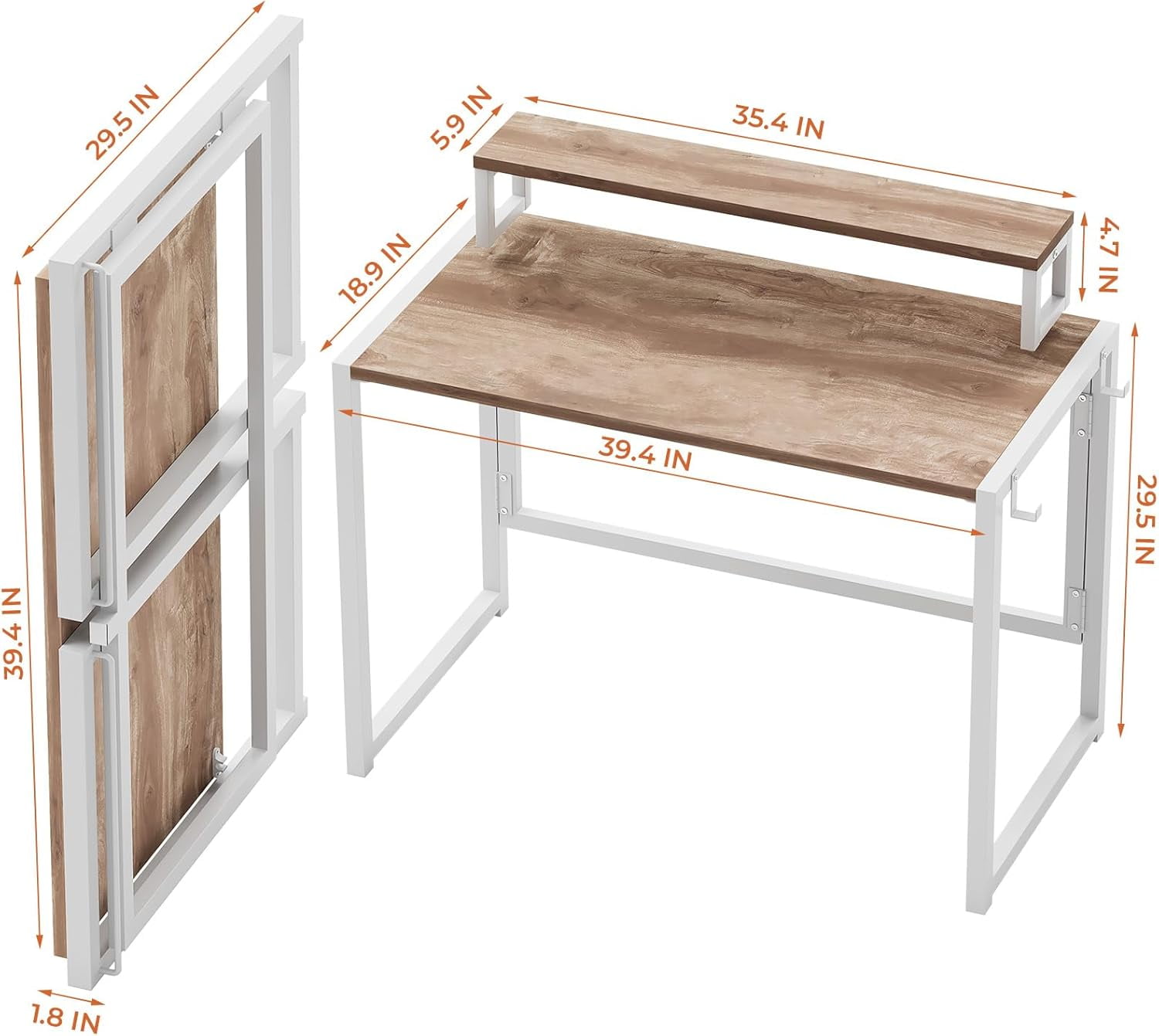 Small Folding Desk 39.4 Inch, Foldable Computer Desks with LED Lights ...