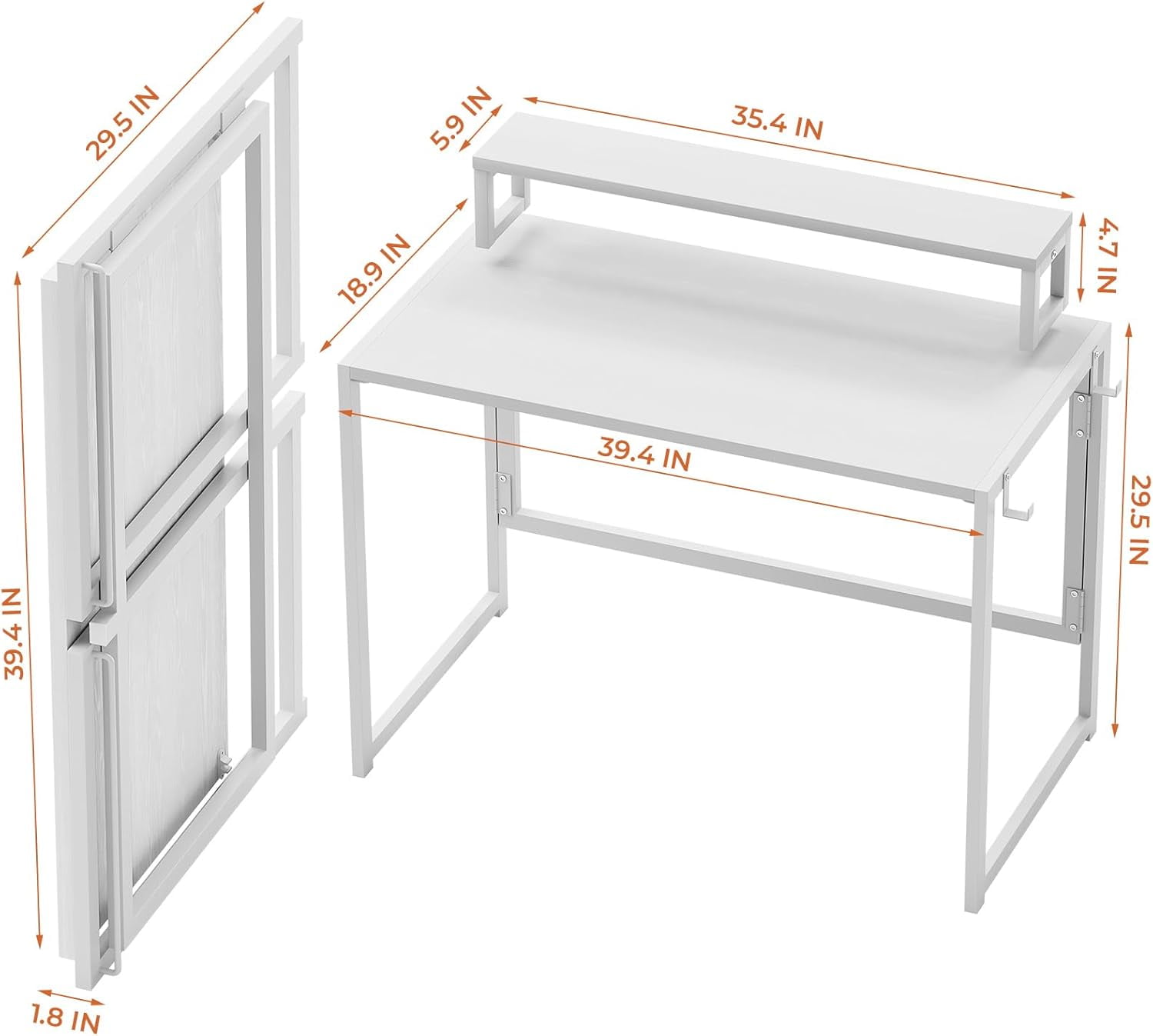 Small Folding Desk 39.4 Inch, Foldable Computer Desks with LED Lights ...