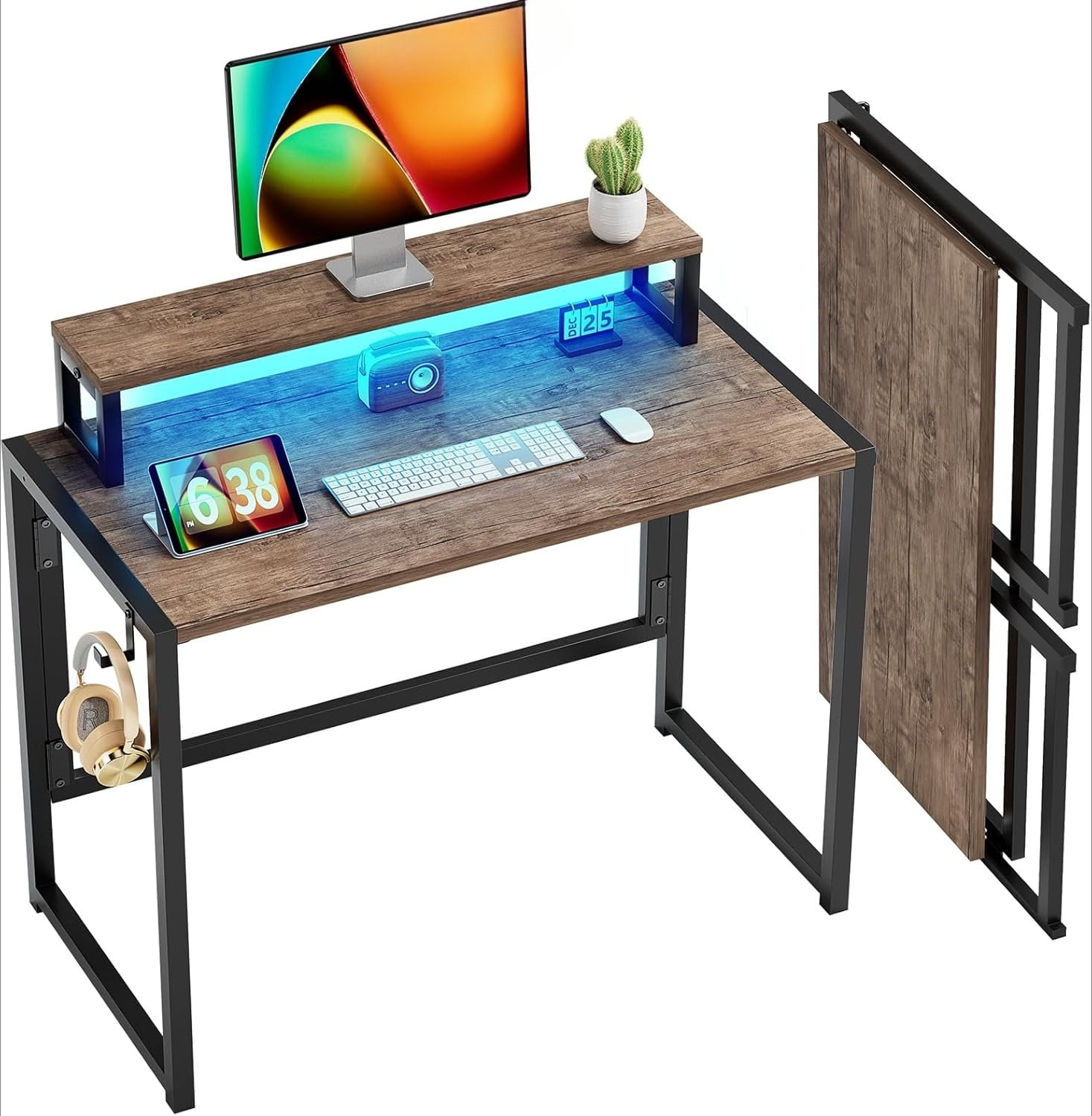 Small Folding Desk , Foldable Computer Desks with Lights and Monitor ...