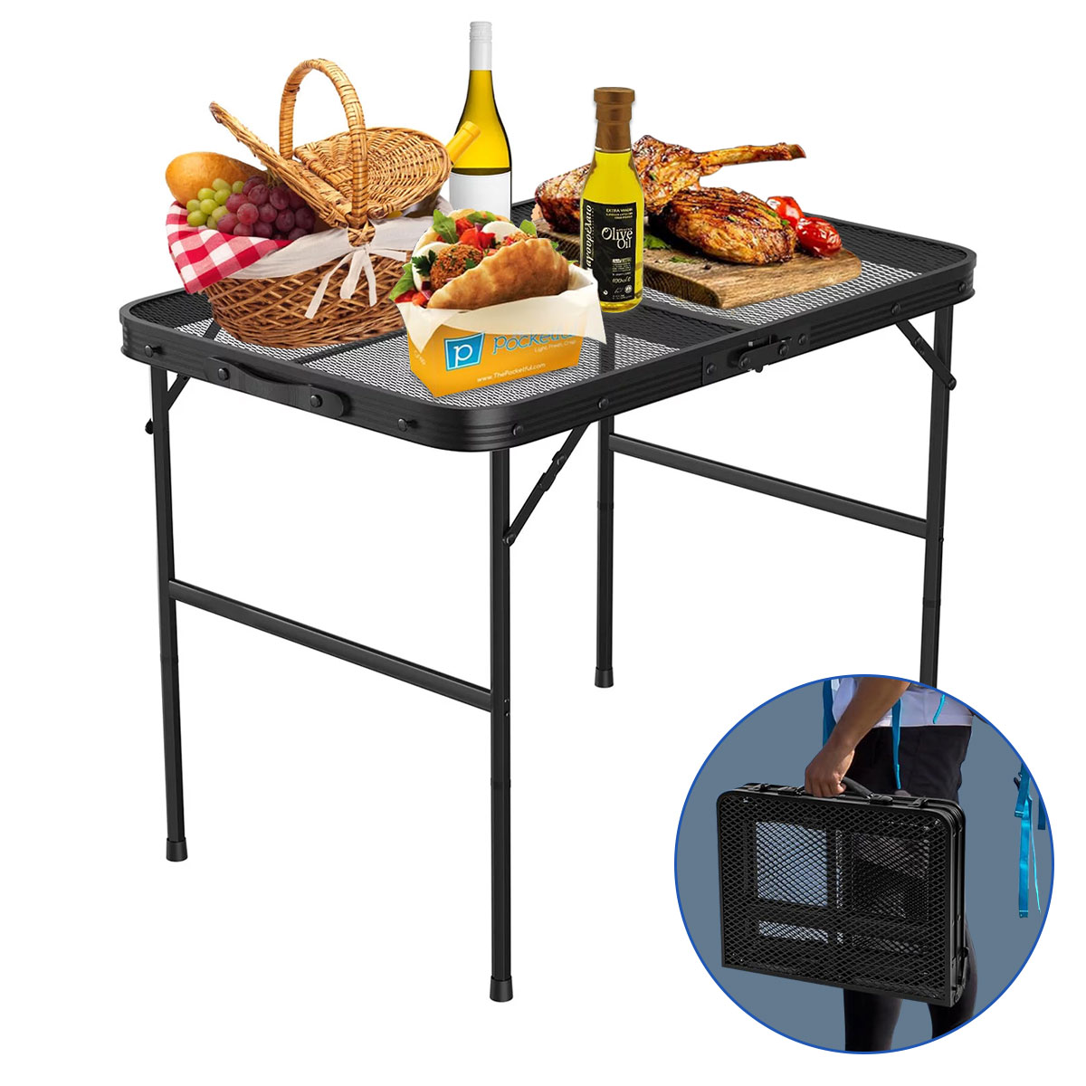 Gymax Portable Foldable Outdoor BBQ Grill Table for Camping with ...