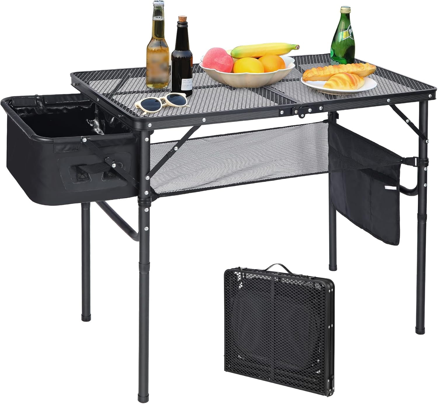 Small Folding Grill Table for Outside, 3 Heights Adjustable Lightweight ...