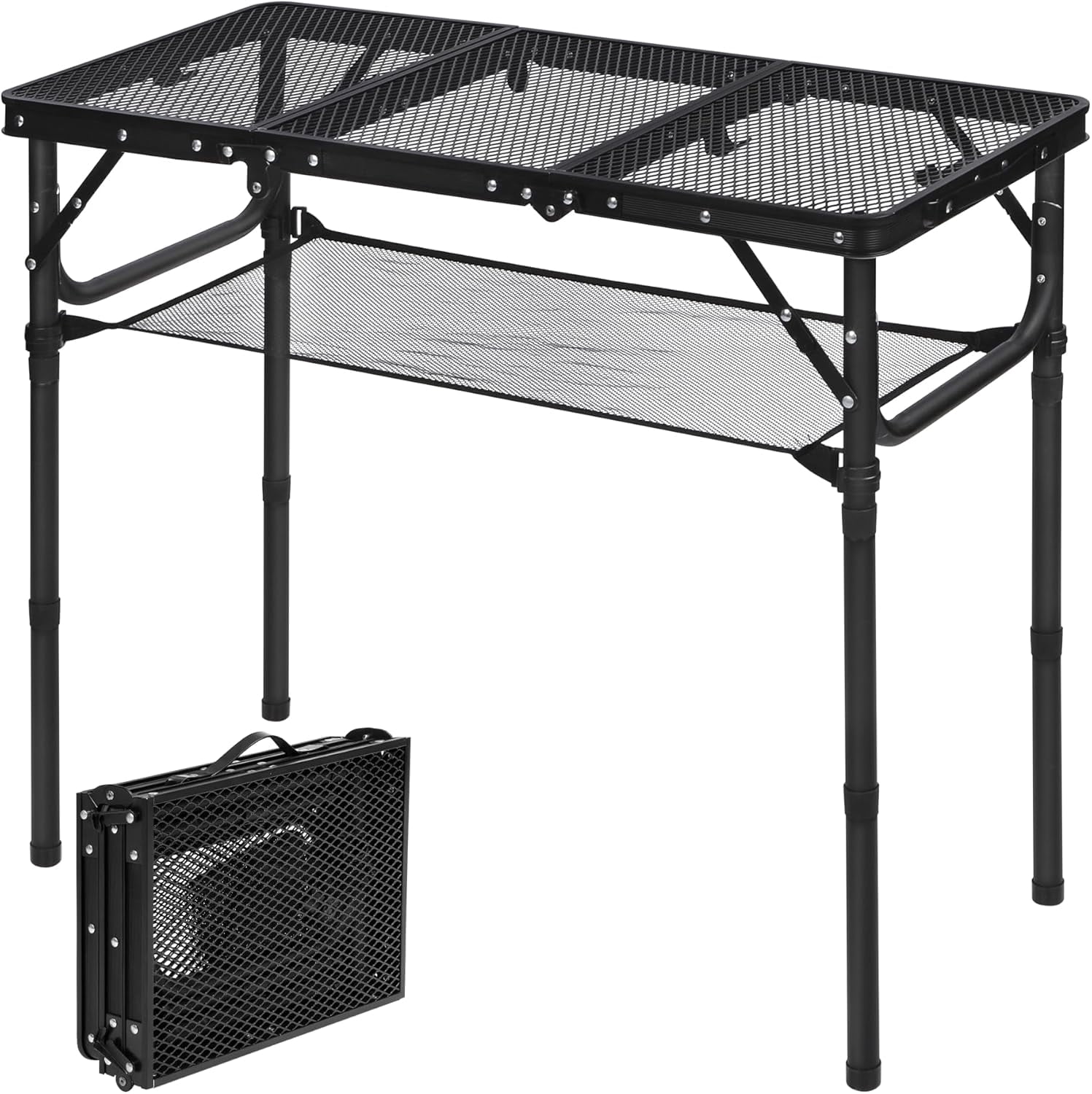 Small Folding Grill Table for Outside, 3 Heights Adjustable Lightweight ...