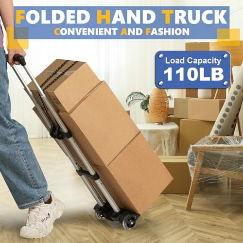 Small Folding Hand Truck Dolly with 2 Wheels, Foldable Luggage Cart ...