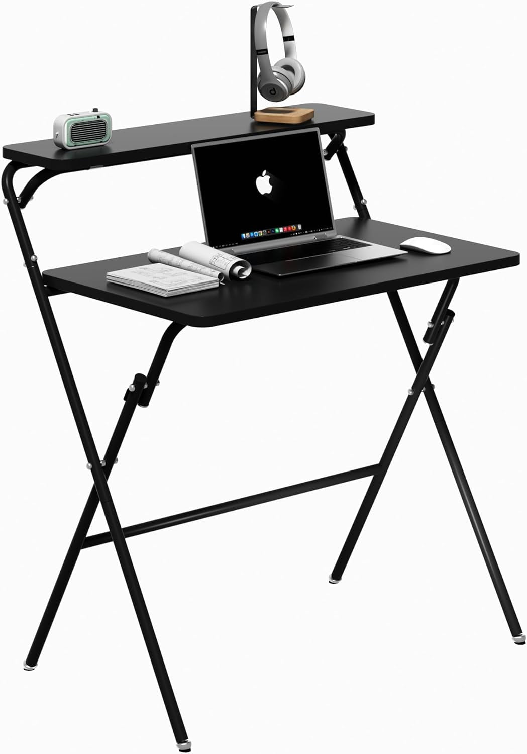 Small Folding Home Office Desk,2-Tier Foldable Computer Desk,Space ...