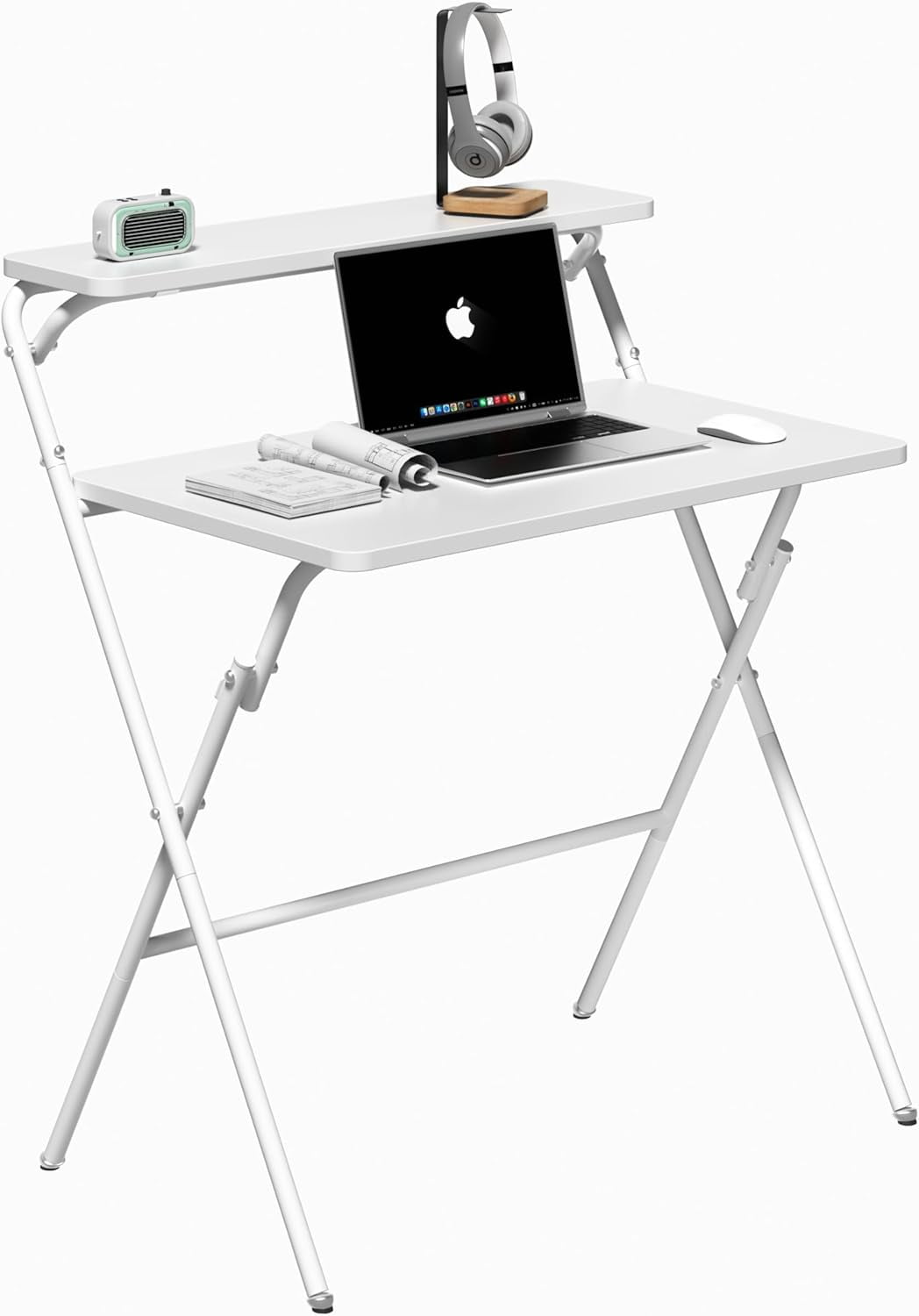 Small Folding Home Office Desk,2-Tier Foldable Computer Desk,Space ...
