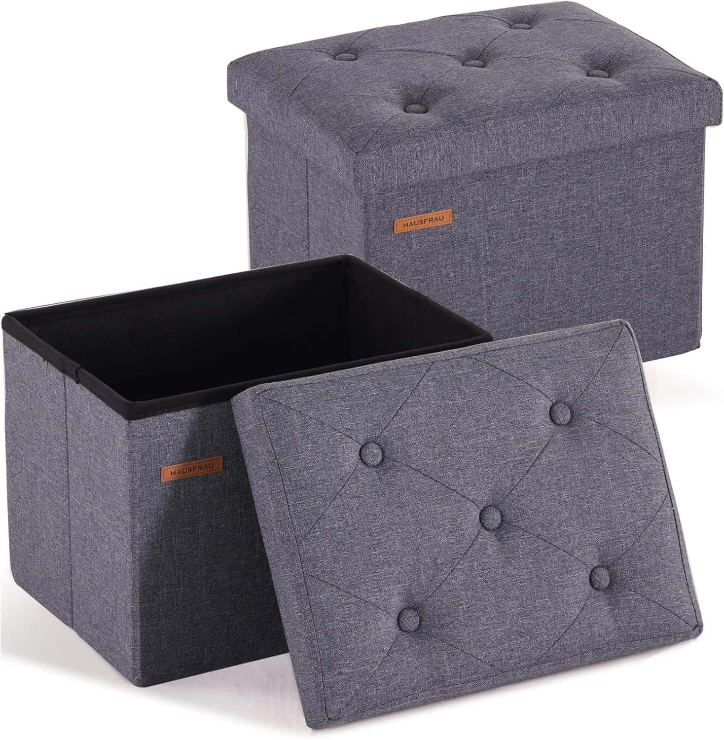 Small Folding Ottoman with Storage, Tufted Square Cube Footrest, Linen ...