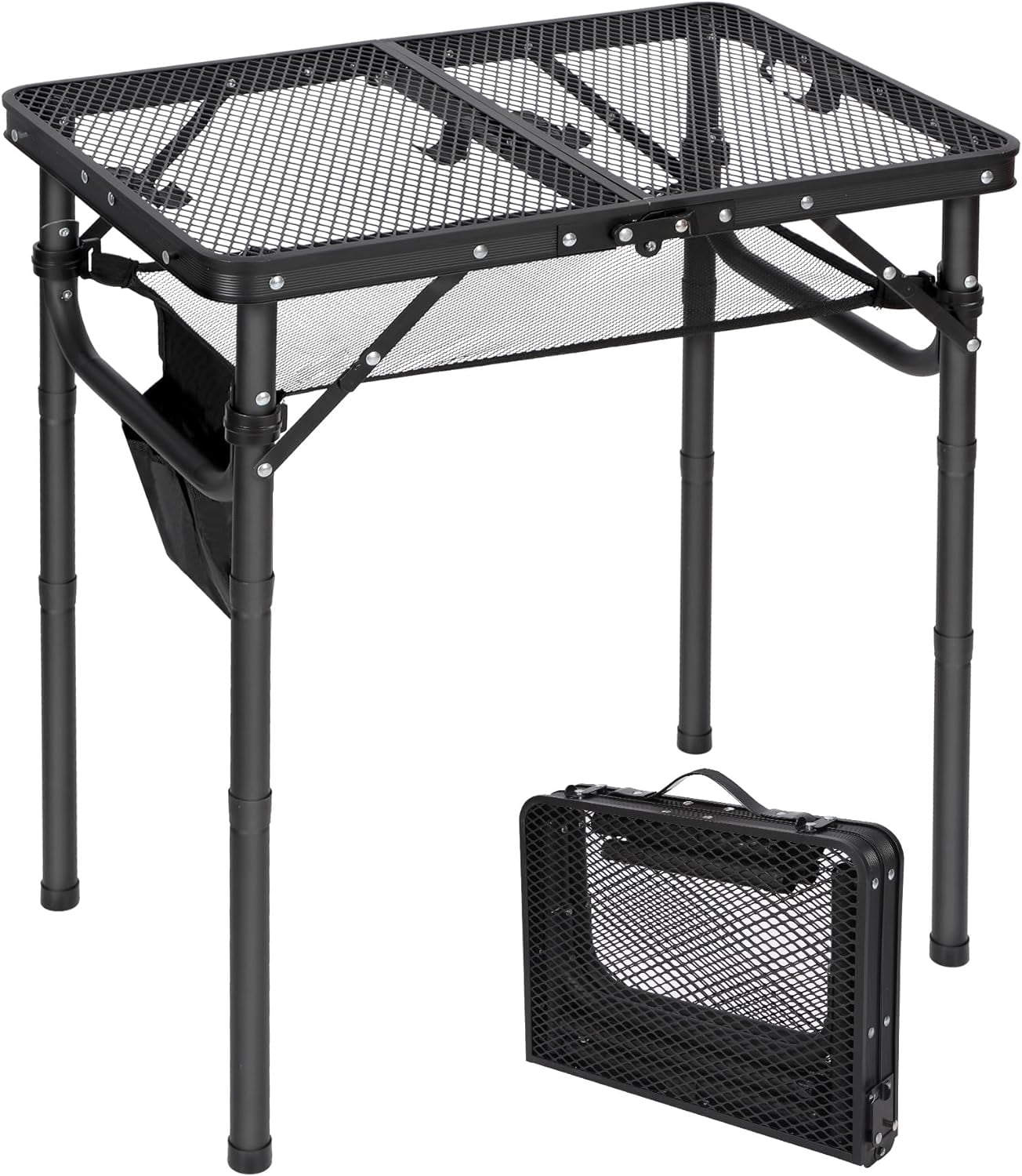 Small Folding Outdoor Grill Table, 3 Adjustable Heights, Black, 24x16 ...