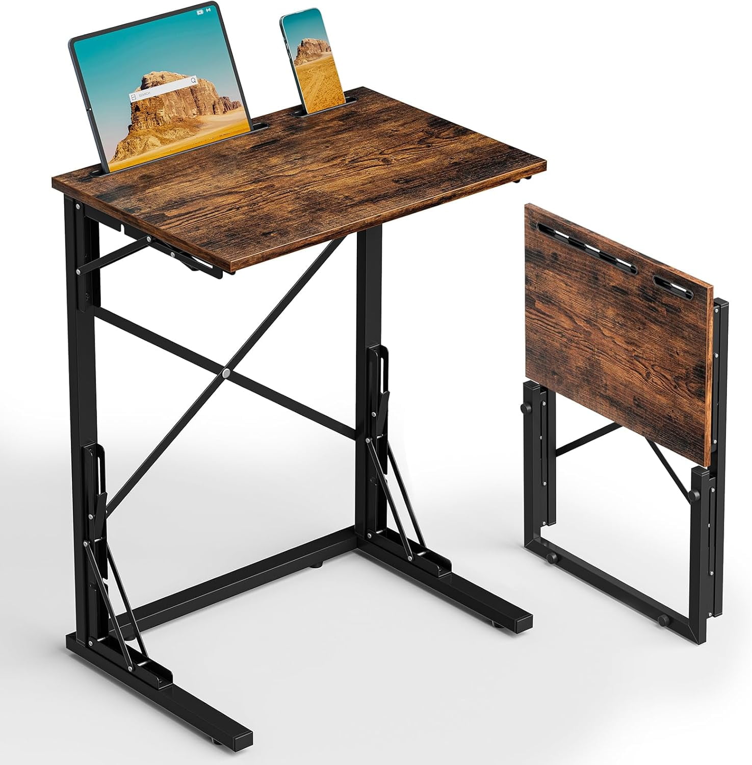Small Folding TV Tray Table, C-Shaped End Table with Tablet and Phone ...