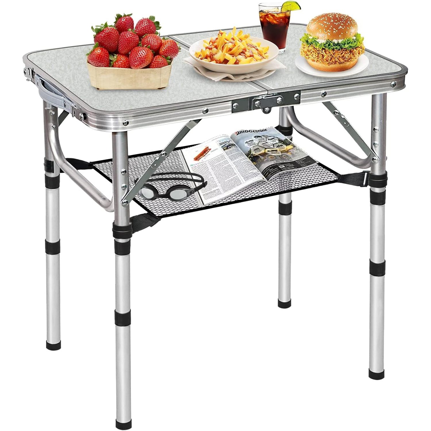 Small Folding Table,3 Adjustable Height Foldable Table,2Ft Portable ...