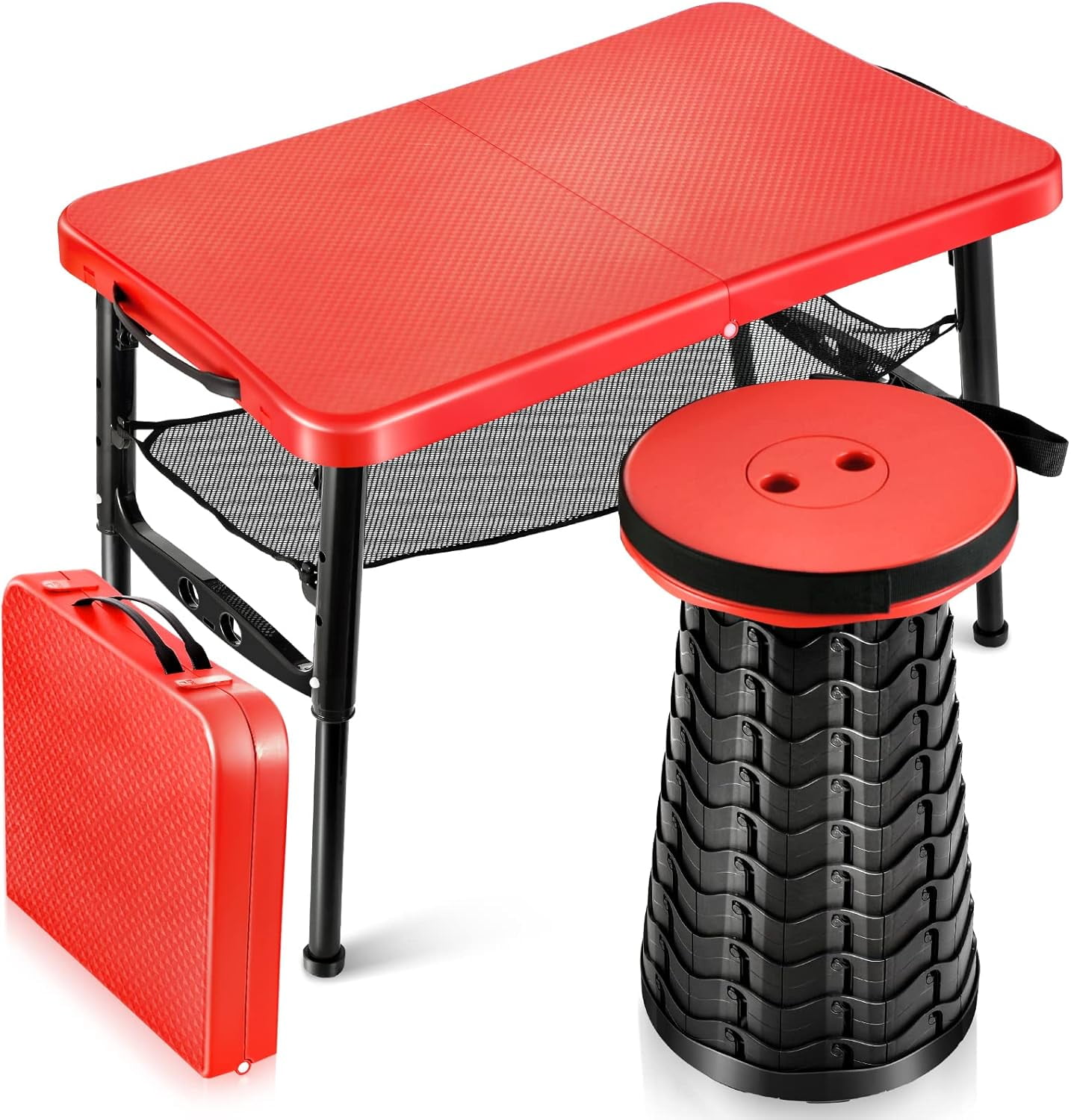 Small Folding Table and Stool Set, Lightweight and Height Adjustable ...
