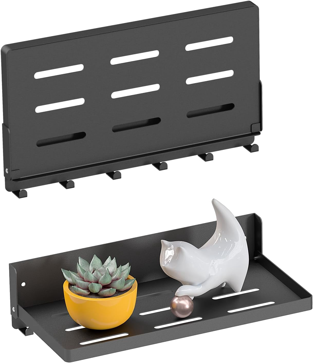 Small Folding Wall Shelf with Hooks, Wall Mounted 2 Folding Metal ...