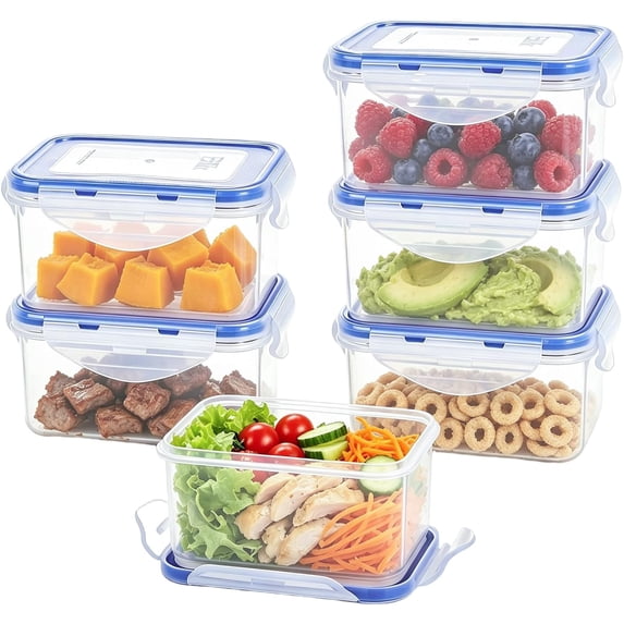 Small Food Storage Containers, Rectangle, 4-Sided Locking Airtight Lids ...