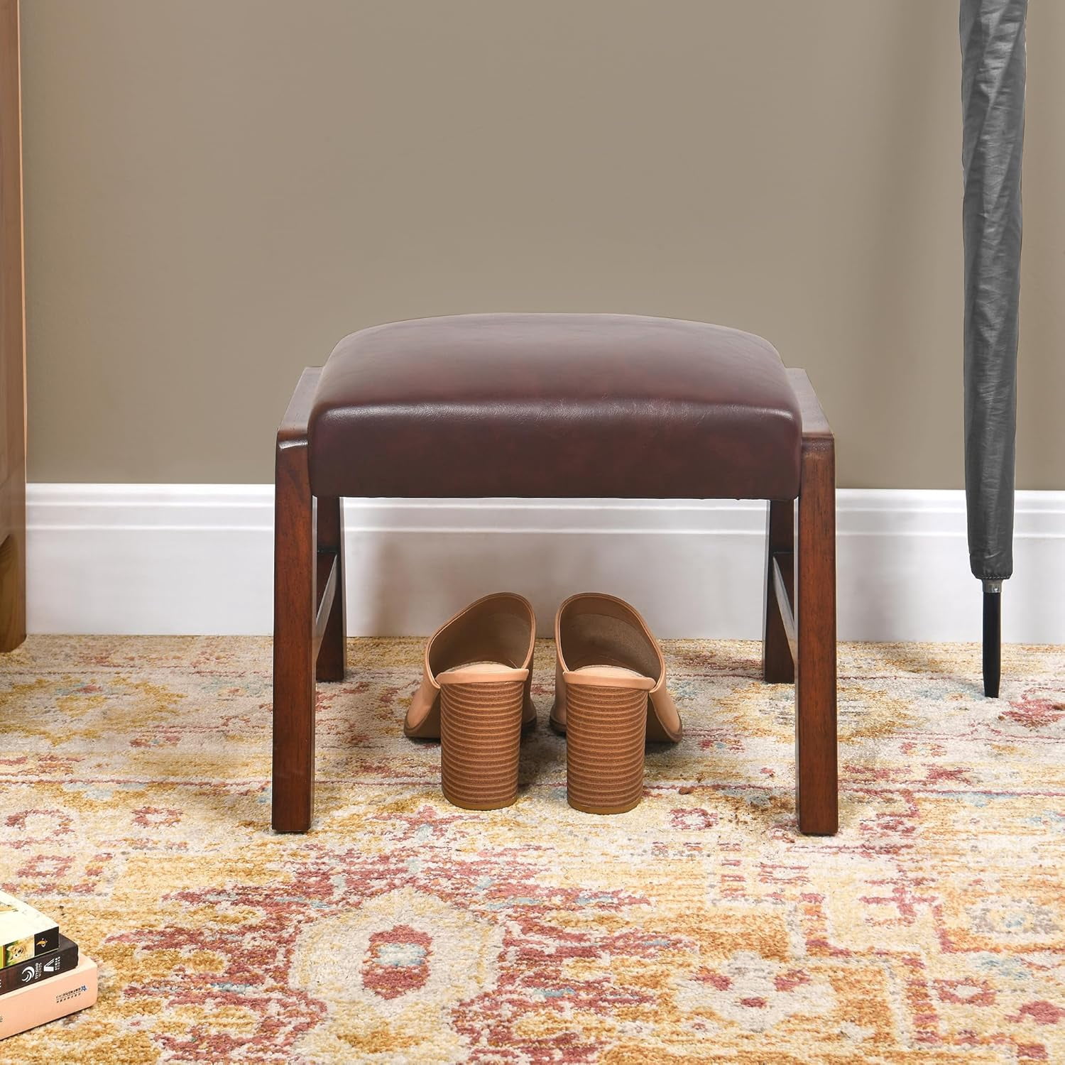 Small Foot Rest Ottoman, 11.8" H PU Leather Rectangle Foot Stool with ...