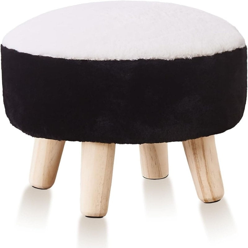 Small Foot Stool Ottoman Furry Round Footstool White - Walmart.com