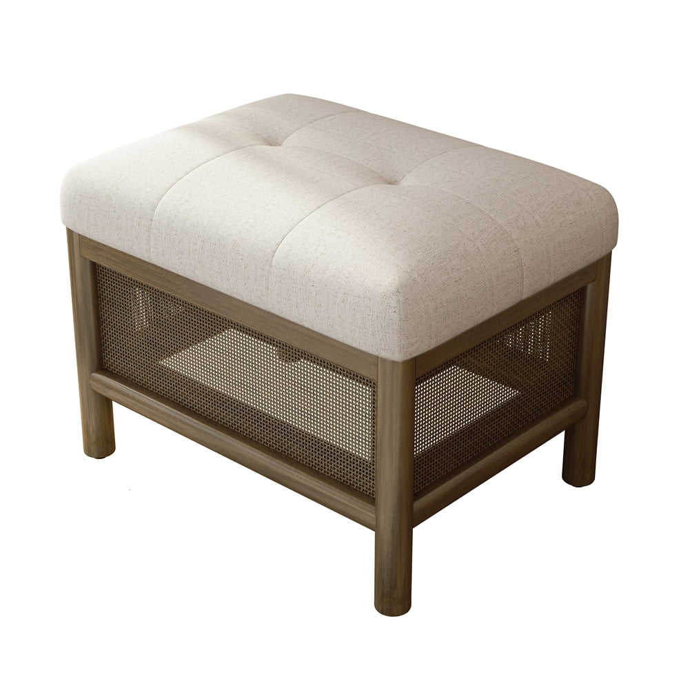 Small Foot Stool Ottoman, Rectangle Rattan Base Small Foot Rest With ...