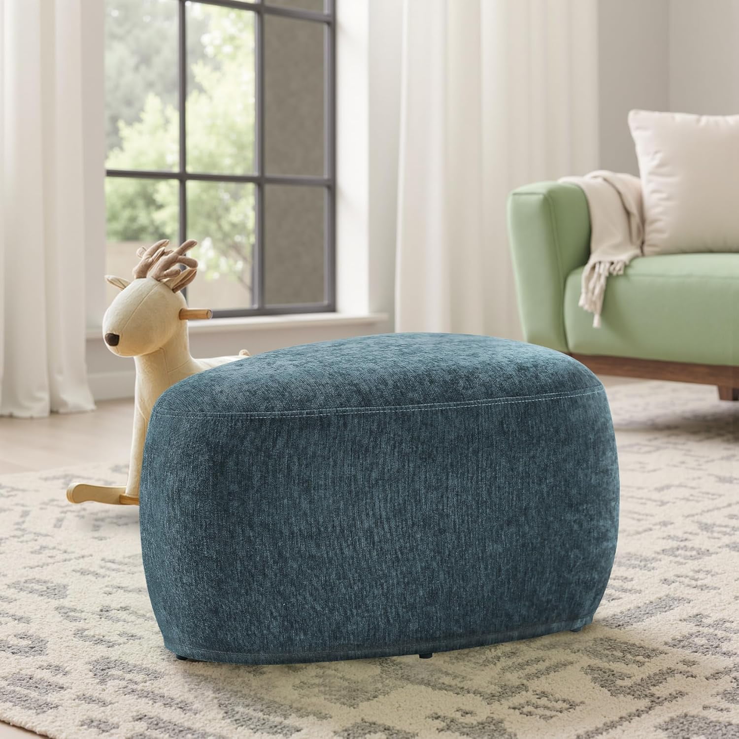 Small Foot Stool Ottoman, Upholstered Chenille Triangle Coffee Table ...