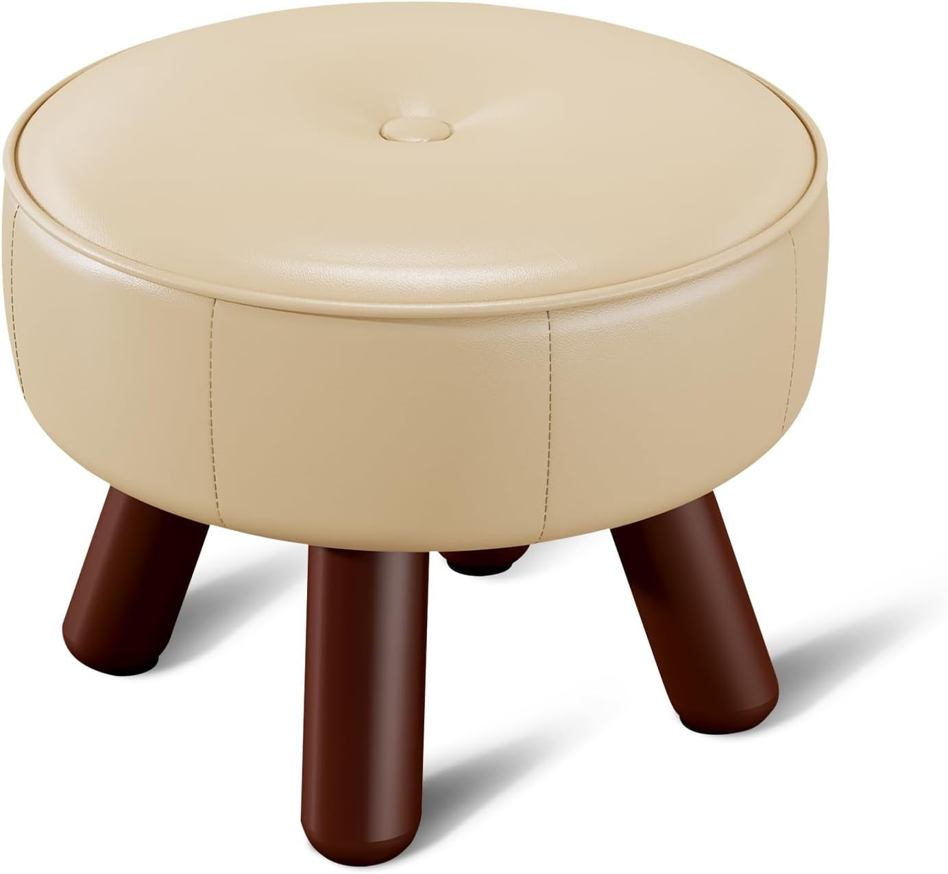 Small Foot Stool, Round Faux Leather Pouf Ottoman Foot Rest, Footstool ...