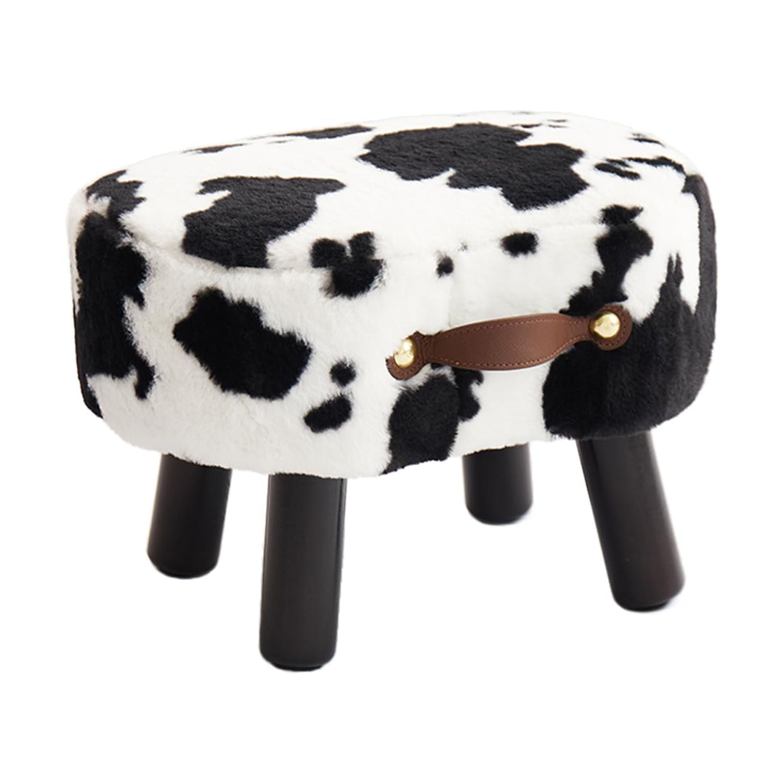 Small Footstool with Handle, Faux Fur Ottoman Foot Rest with Padded ...