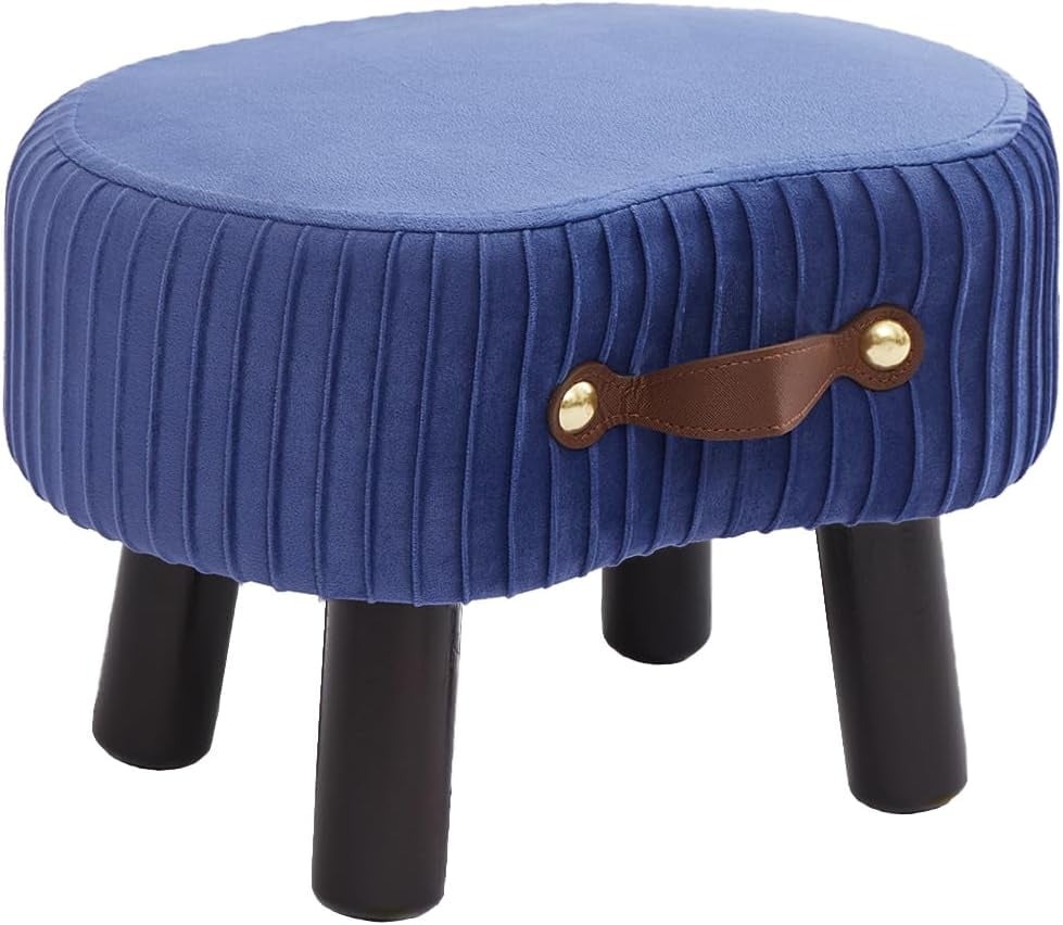 Small Footstool with Handle, Velvet Ottoman Foot Rest with Padded Seat ...