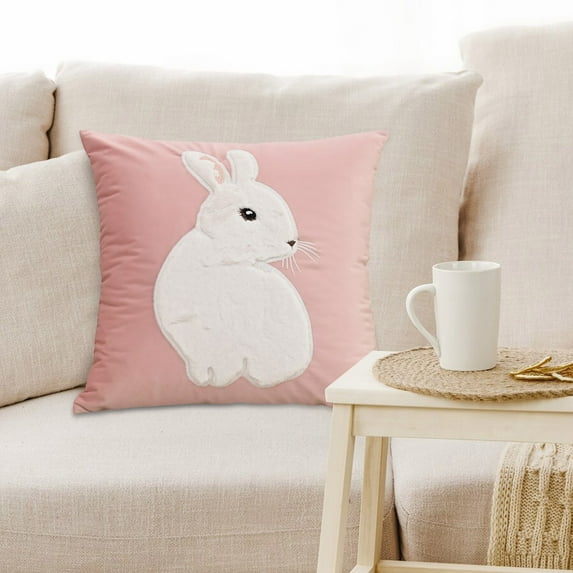 Small Fresh Embroidery Plush Rabbit Easter Pillow Cover, 45X45Cm Throw ...