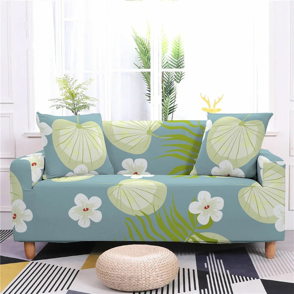 Small Fresh Flowers and Plants Sofa Cover Fully Inclusive Elastic Dust ...