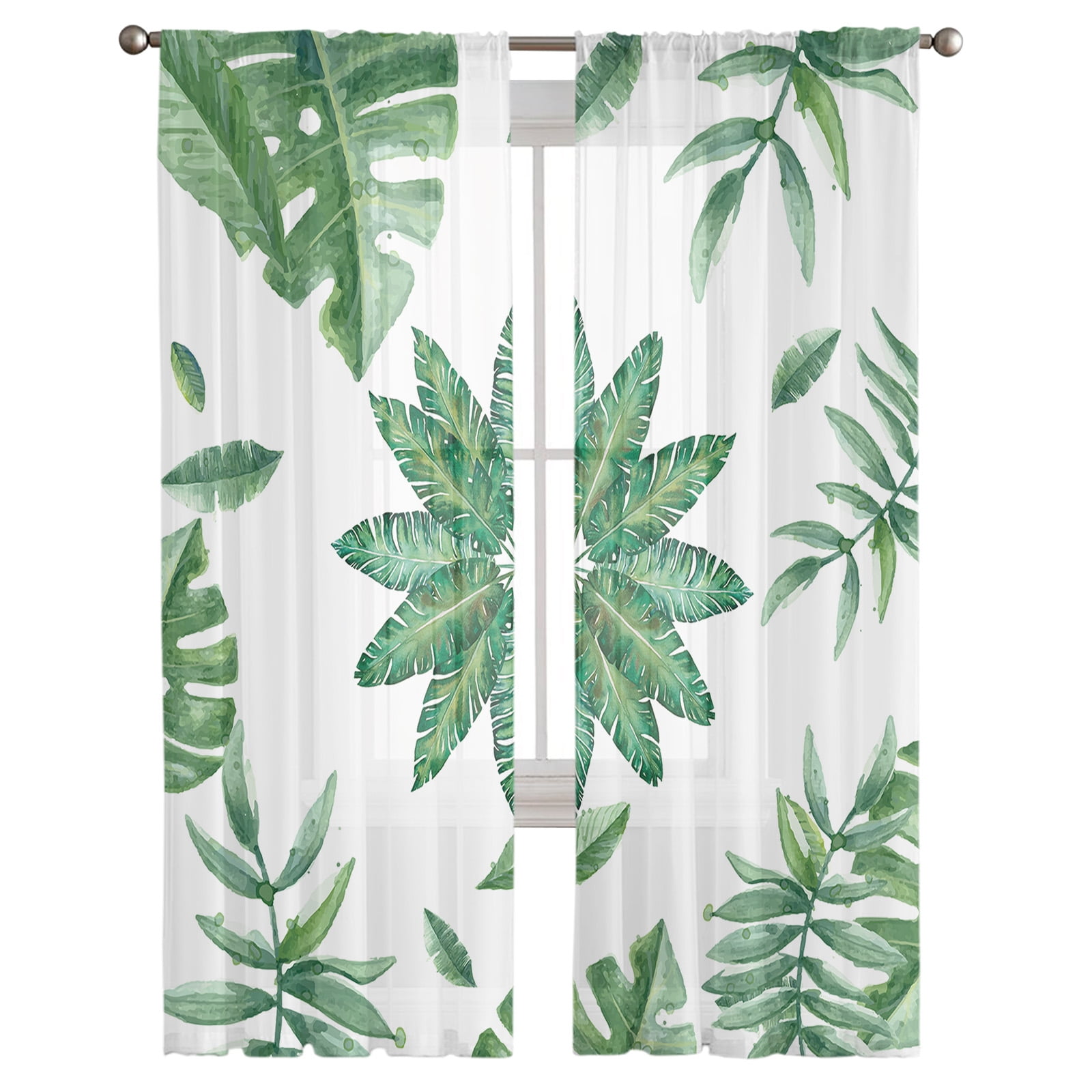 Small Fresh Leaves Green Vegetation Leaves Sheer Curtains Window ...