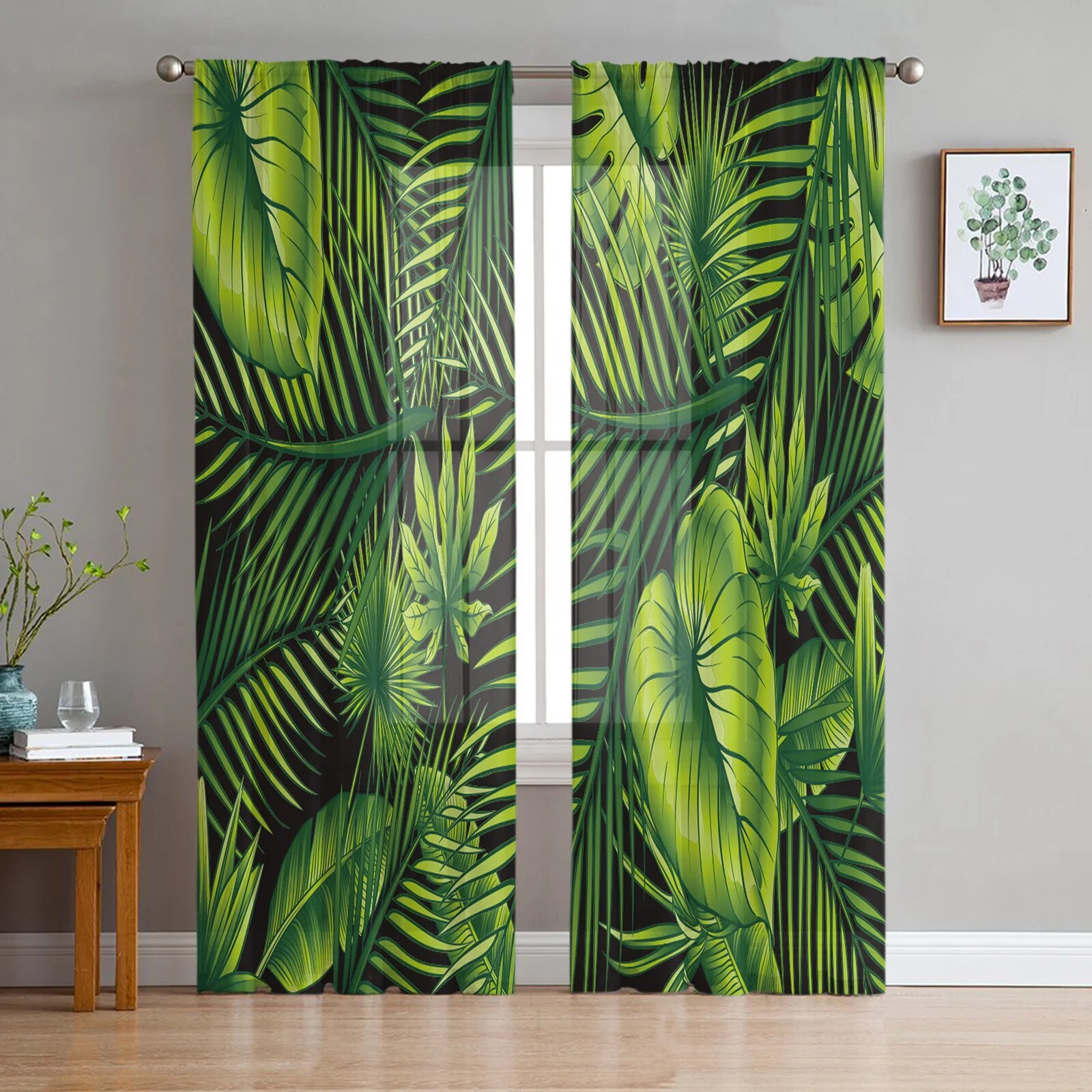 Small Fresh Plant Leaves Green Tulle Voile Curtains For Bedroom Window ...