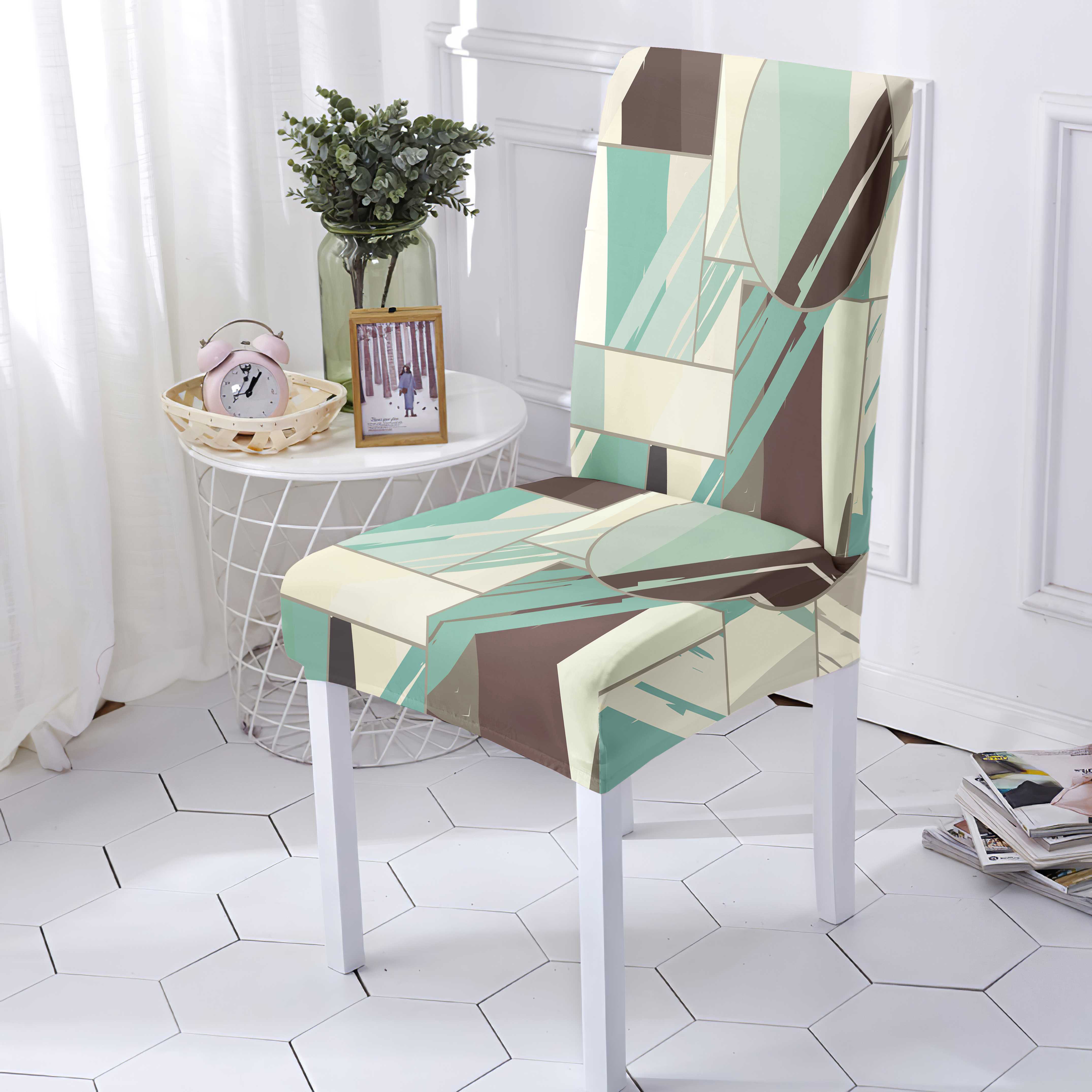 Small Fresh Style Geometric Patterns Chair Covers Dining Room Stretch ...