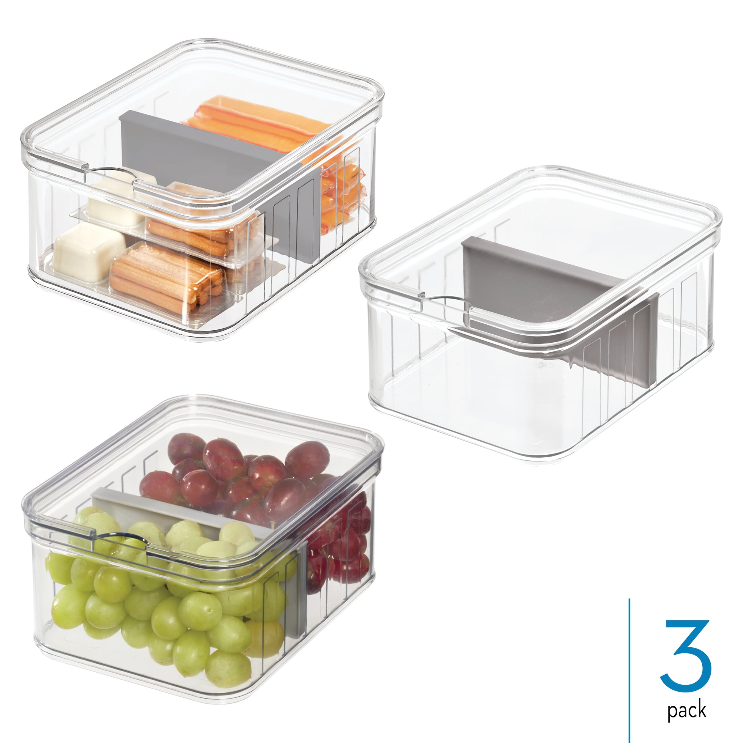 Small Fridge Organizer Bin with Removable Divider and Lid - Store ...