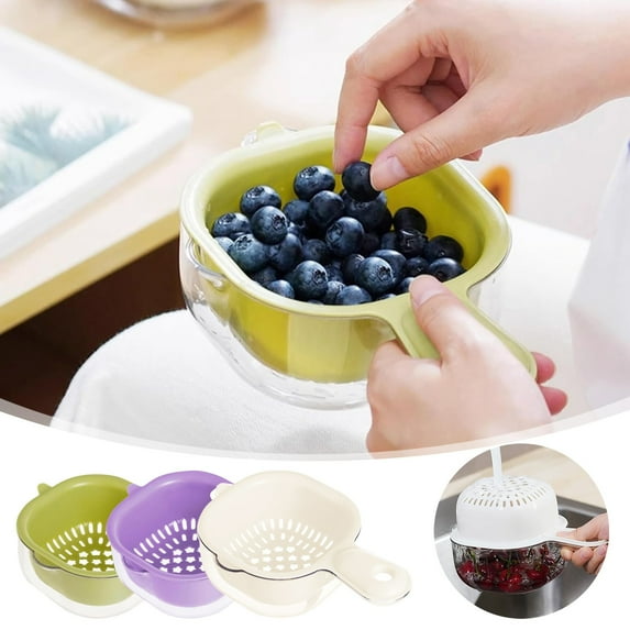 Small Fruit Colander,Drain Rack,Fruit Rinser Strainer Container Dual ...