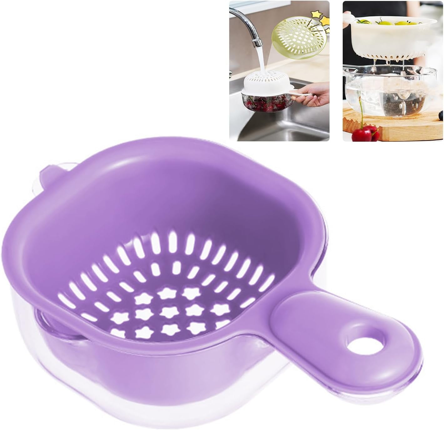 Small Fruit Colander,Fruit Rinser Strainer Container Dual-Layer ...