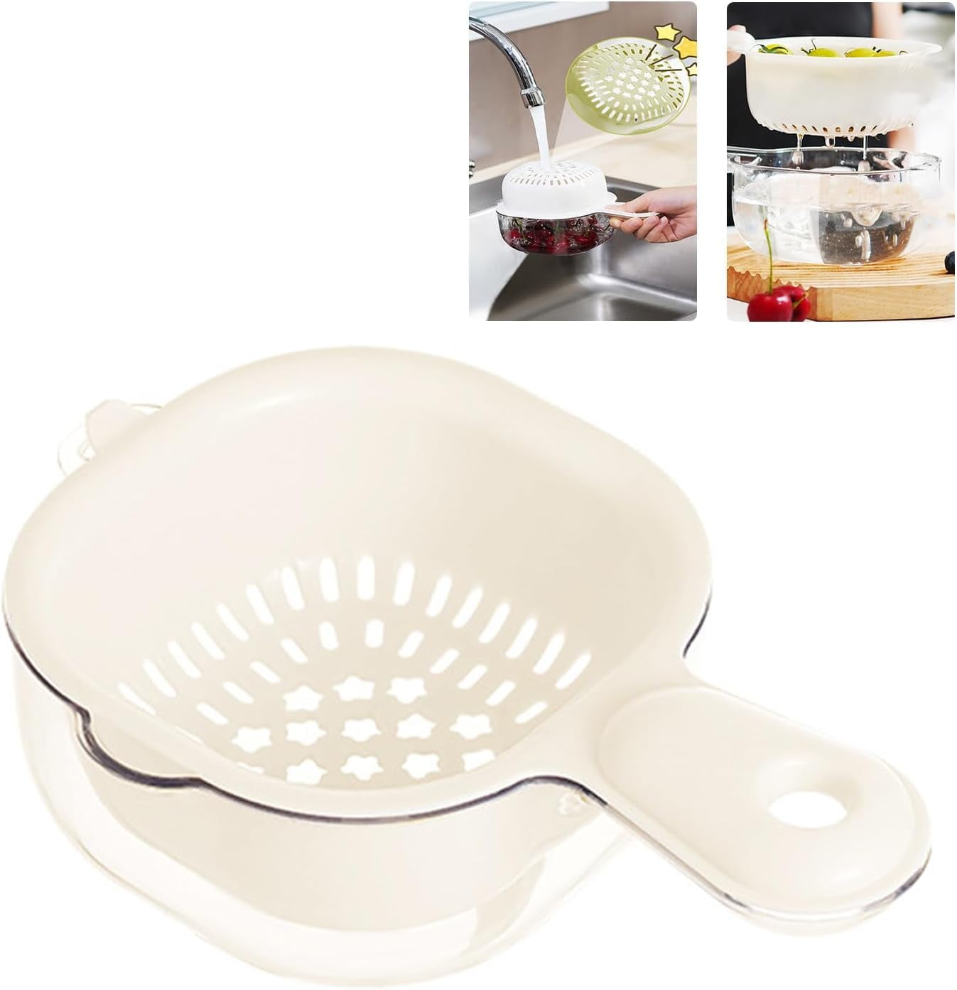 Small Fruit Colander Fruit Rinser Strainer Container DualLayer ...