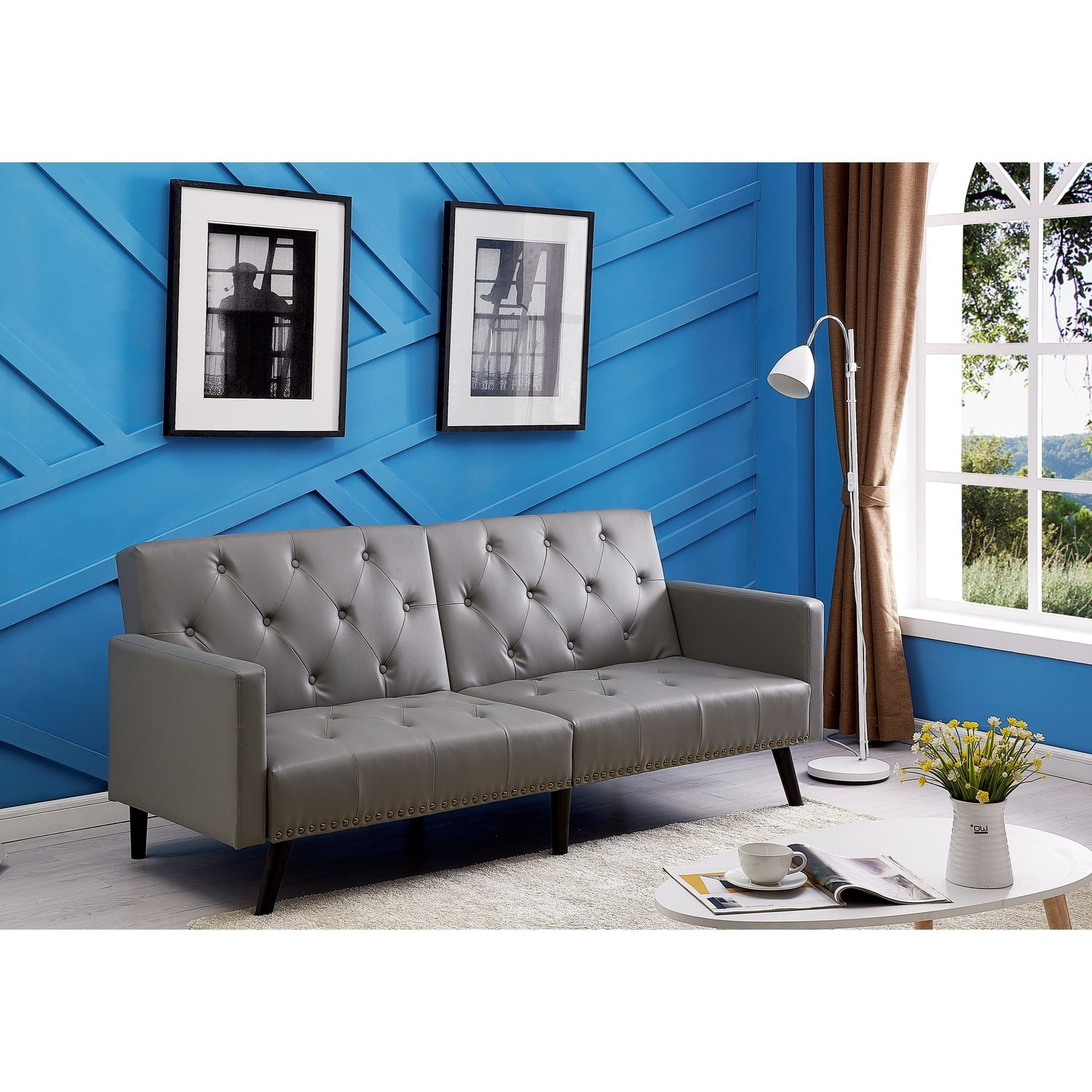 Small Futon by Naomi Home-Color:Gray,Material:Linen,Size:Split Back ...