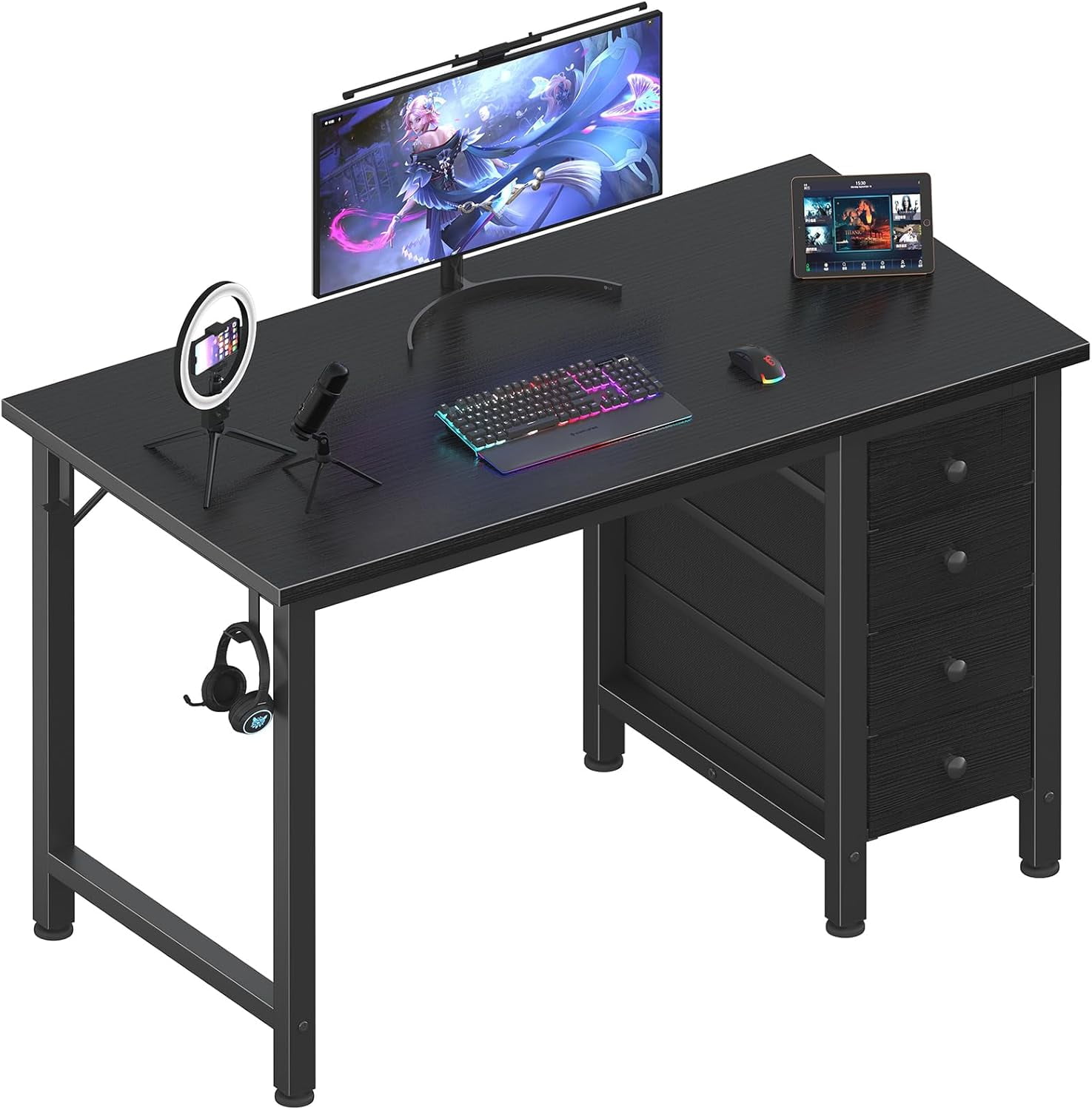 Small Gaming Desk with 4 Fabric Drawers, 40 Inch Kids Girls Teen Cute ...