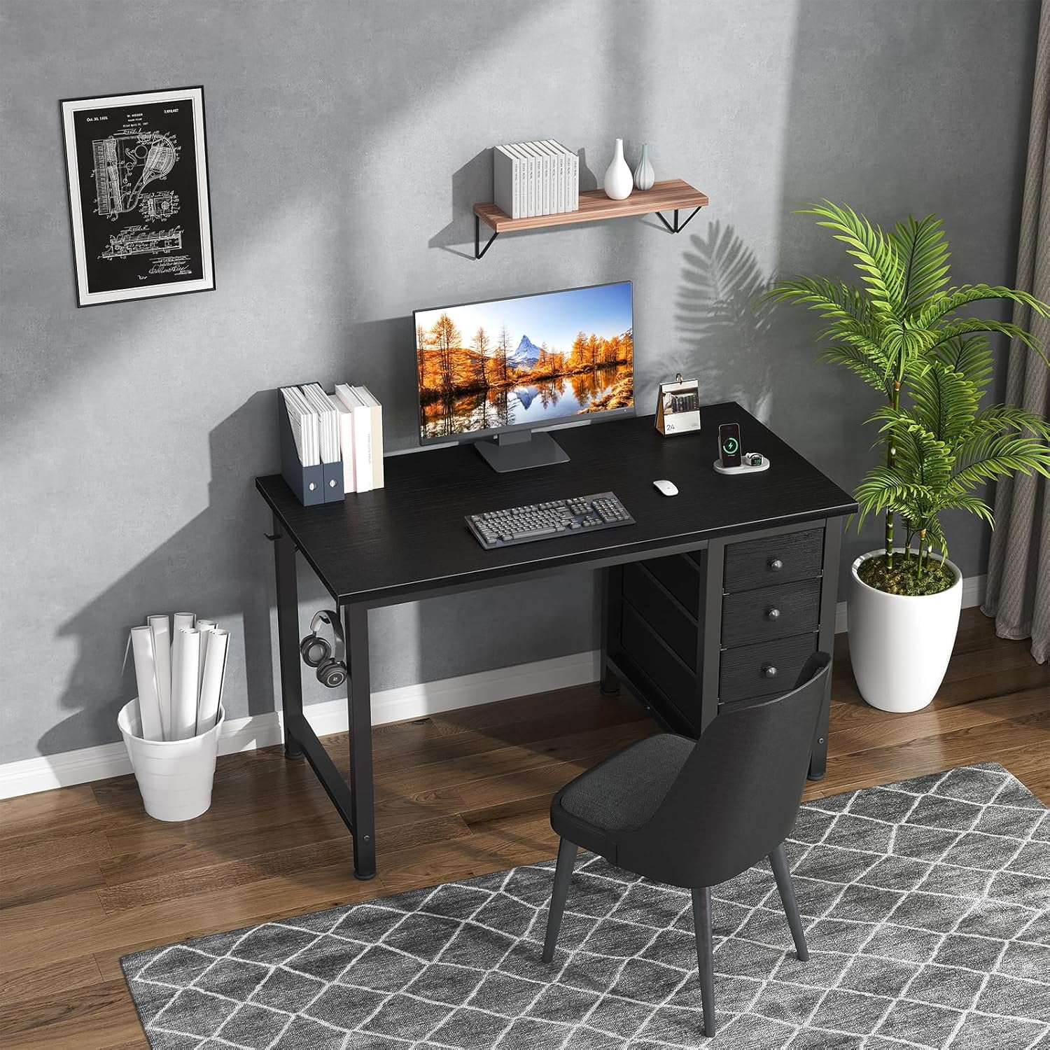 Small Gaming Desk with 4 Fabric Drawers, 40 Inch Kids Girls Teen Cute ...