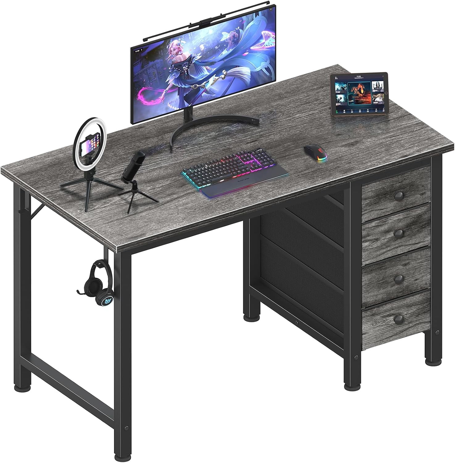 Small Gaming Desk with 4 Fabric Drawers, 40 Inch Kids Girls Teen Cute ...