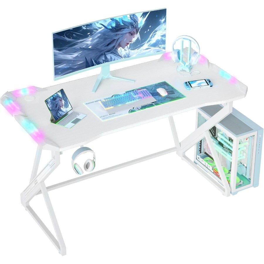 Small Gaming Desk with LED Lights, 40 Inch Computer Desk for Home Small ...