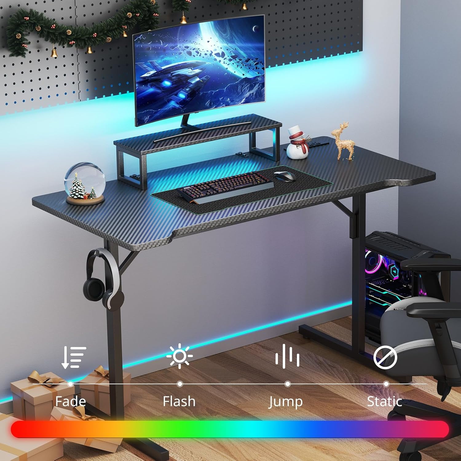 Small Gaming Table with LED Lights and Power Outlet, 39’ Computer Table ...