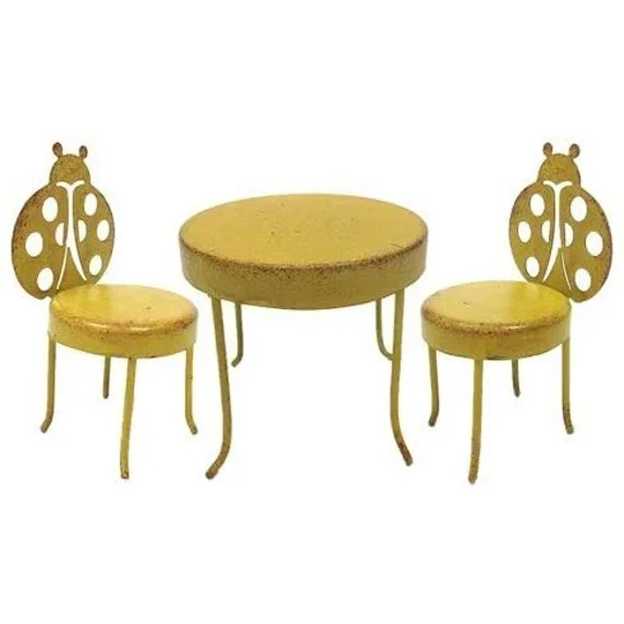 Small Garden Metal Table And 2 Lady Bug Chairs Set Mini Fairy Garden ...